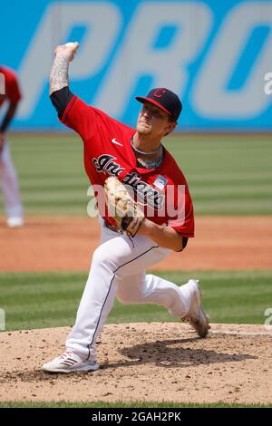 Cleveland Indians' Zach Plesac pitches during the first inning against ...
