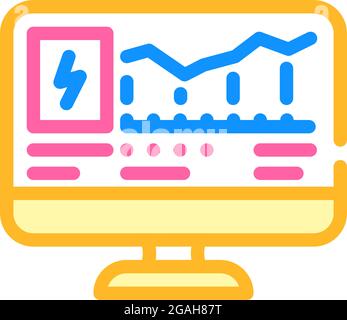 computer control of electricity consumption color icon vector. computer ...