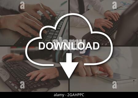 Data download concept illustrated by pictures on background Stock Photo ...