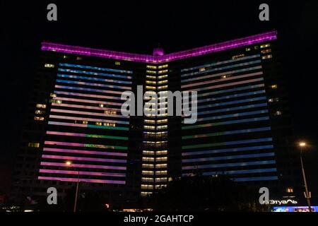 High-rise facades decorated with LED lights designed by Philips using ...