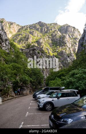STARI GRAD, CROATIA - Jul 13, 2021: The people standing on a footpath ...