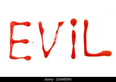 Evil text letters stain drops letters isolated on a white background ...