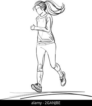 female marathon runners sketch illustration - vector Stock Vector Image ...