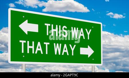 Rendered green highway sign illustrating a choice Stock Photo - Alamy