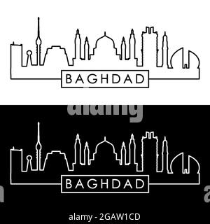 Baghdad, Iraq Vector Line Icon with Red Ribbon Isolated on White ...
