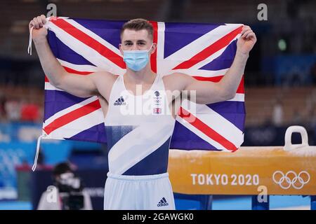 Max Whitlock of Britain, celebrates after winning the gold medal for ...