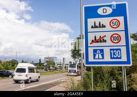 Traffic sign at the German-French border: Zoll - Douane. [automated ...