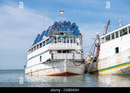 Jakarta, Indonesia. View of a shipping container terminal, a part of ...