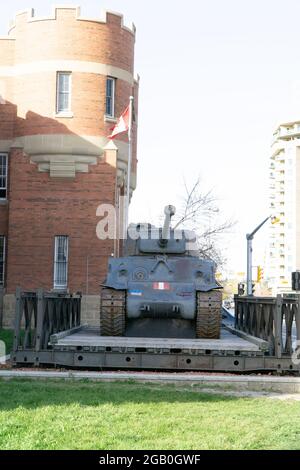 August 10 2015 - Calgary Alberta Canada - WWII Sherman Tank in front of ...