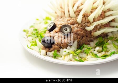 Traditional German dish called Mettigel, Mett served as a Mett hedgehog ...