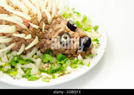 Traditional German dish called Mettigel, Mett served as a Mett hedgehog ...