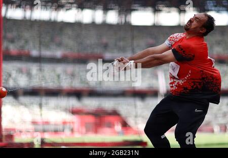 Esref Apak, of Turkey, competes in the final of the men's hammer throw ...