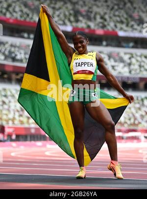 Megan Tapper of Jamaica after winning the heat of the women’s 100m ...