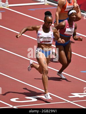 Kendra Harrison, Jasmine Camacho-Quinn and Tia Jones competing in the ...