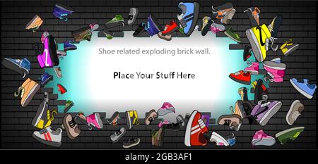 Exploding Brickwall with Shoes Sneakers exploding out from a brick wall ...