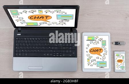 Chat concept shown on different information technology devices Stock ...