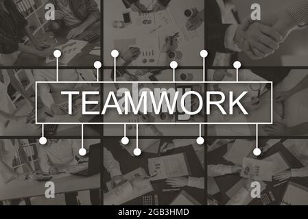 Teamwork concept illustrated by pictures on background Stock Photo - Alamy