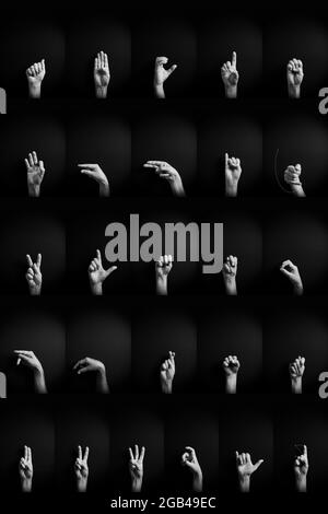 Dramatic B&W image of male hands demonstrating all ASL American sign ...