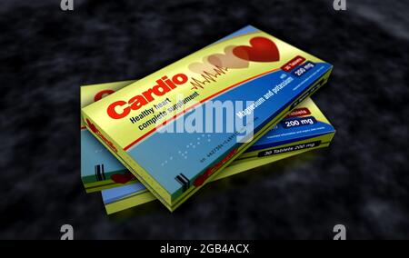 Cardio medicine tablets box production line. Heart health pills pack ...