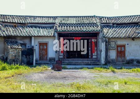 Aerial view of the Qing-dynasty Yuanlian Round House, a type of Hakka Earth Building in Jieyang ...