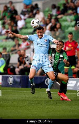 MELBOURNE, AUSTRALIA - APRIL 1: Craig Noone of Melbourne City controls ...