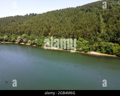 Aerial summer view of Pancharevo lake, Sofia city Region, Bulgaria ...