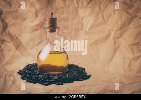decanter with sunflower oil on seeds Stock Photo - Alamy