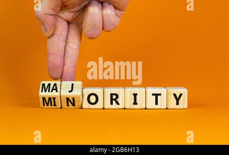 Minority or majority symbol. Businessman turns a cube and changes the ...