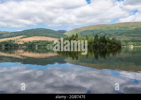 Loch Ard - Eilean Gorm island reflections - looking west towards ...