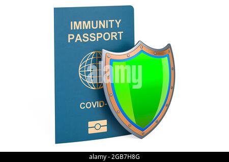 Passport with shield, 3D rendering isolated on white background Stock ...
