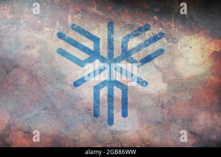 Top view of retro Flag of Osaka Prefecture with grunge texture, no ...