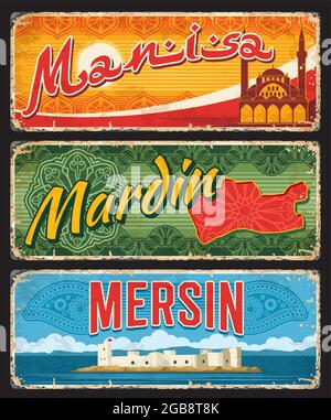 Manisa Turkish province retro travel plate, Turkey tourist destination ...