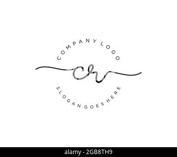 Initials CR wedding monogram logo with leaves and elegant circular ...