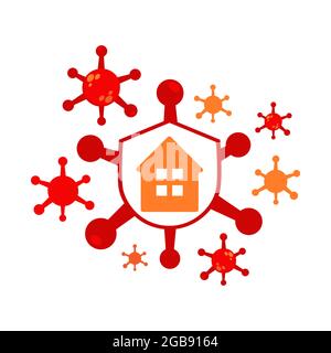 home with virus and shield illustration design. pandemic virus ...