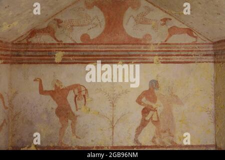 Tomb of Baccanti. Monterozzi necropolis, Tarquinia, Viterbo, Lazio ...