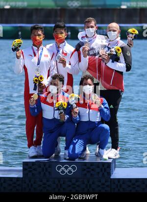 Liu Hao and Zheng Pengfei of China train during a canoe sprint training ...