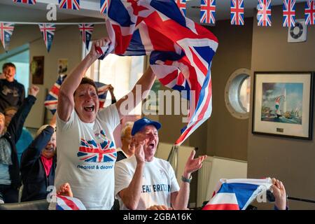 Vivian and Leslie Bithell watch their son Stuart Bithell and his helm ...