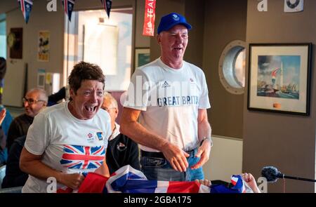 Vivian and Leslie Bithell watch their son Stuart Bithell and his helm ...