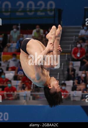 03rd Aug, 2021. Men's 3m diving finals South Korean diver Woo Haram ...