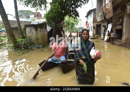 People use boat to commute in the Ghatal area of Paschim Medinipur ...