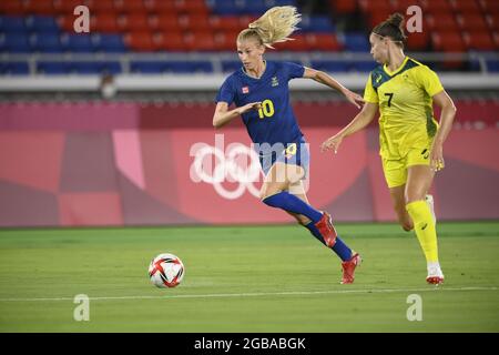 YOKOHAMA, JAPAN - AUGUST 2: Sofia Jakobsson of Sweden, Kosovare Asllani ...