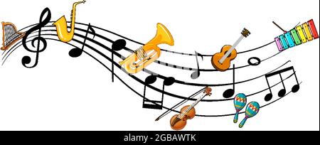 Musical melody symbols with many doodle kids cartoon character ...