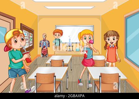 Students spending time during break time in the classroom illustration ...