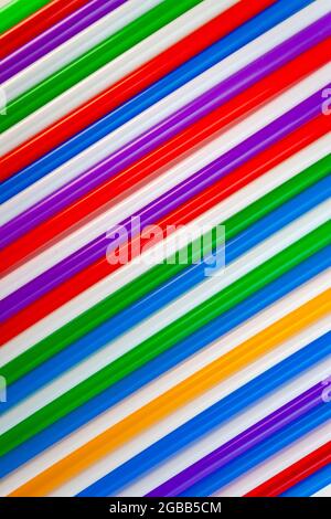 multi-colored plastic tubes for a cocktail, top view, close up Stock ...