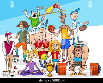 Cartoon illustration of sport disciplines people characters group Stock ...