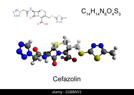 Cefazolin antibiotic drug molecule (cephalosporin, first generation ...