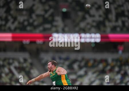 Kyle Blignaut, of South Africa, competes in the final of the men's shot ...