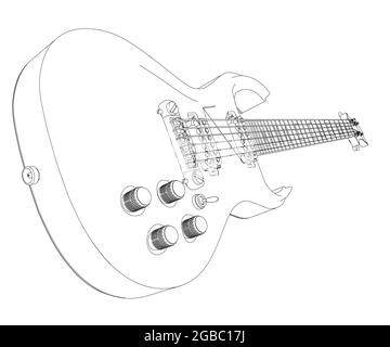 Electric guitar contour from black lines isolated on white background ...