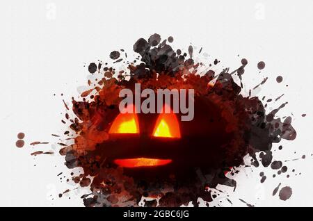 Digital watercolor painting Halloween pumpkin. Halloween pumpkin head ...