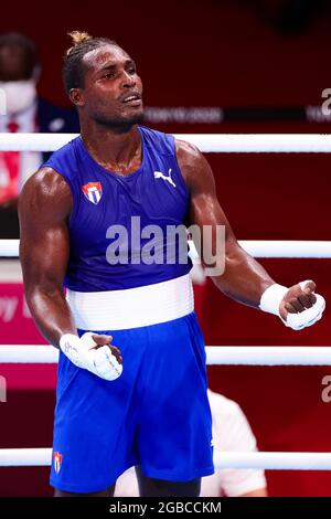 August 3, 2021: Julio La Cruz from Cuba and Abner Teixeira from Brazil during boxing at the ...